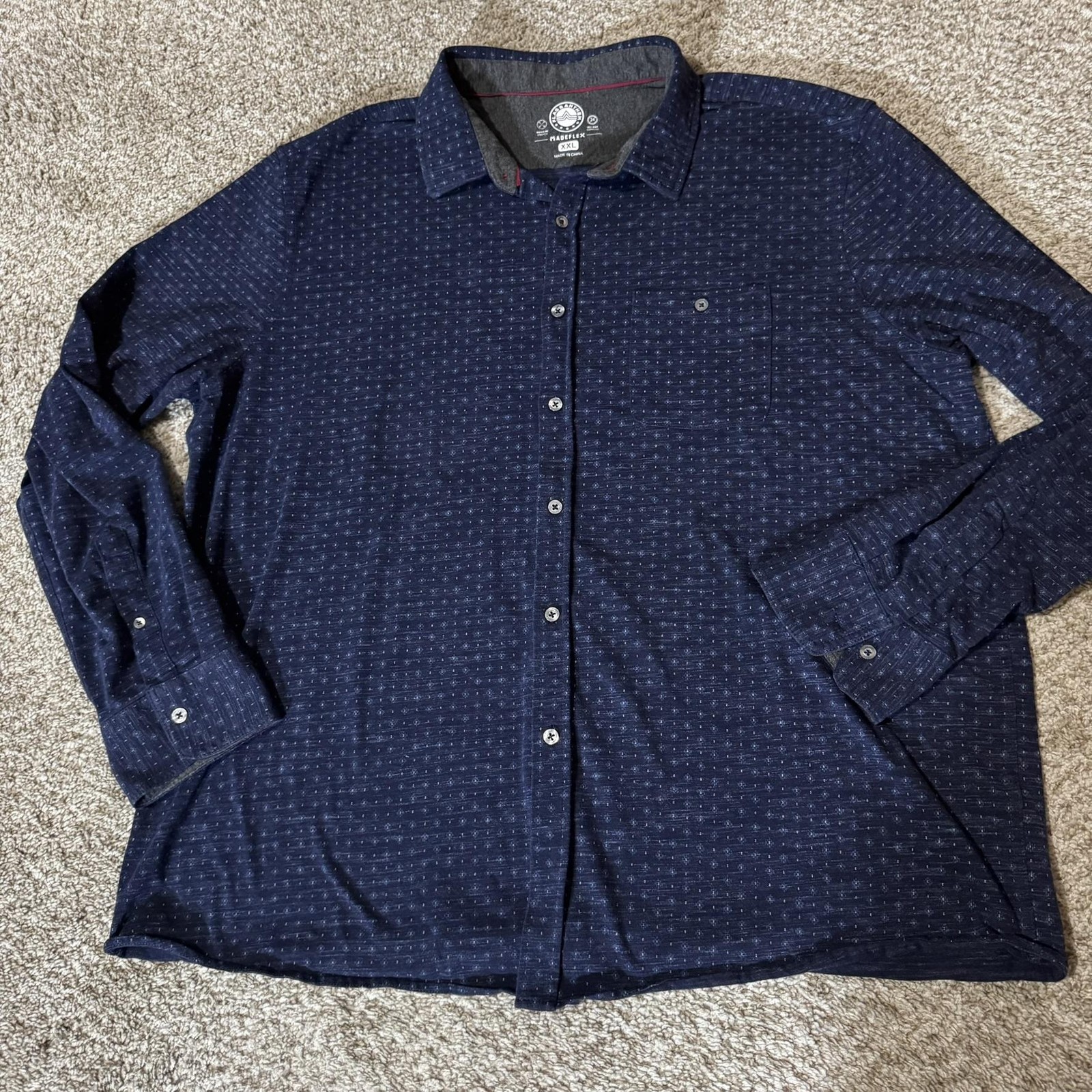 Flag & Anthem Shirt Mens 2XL Navy Blue Madeflex Stretch Button Front Casual | eBay