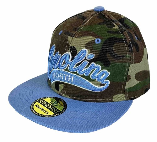 North Carolina Flat Bill Snap Back Ball Cap Embroidered Camo/Blue ...