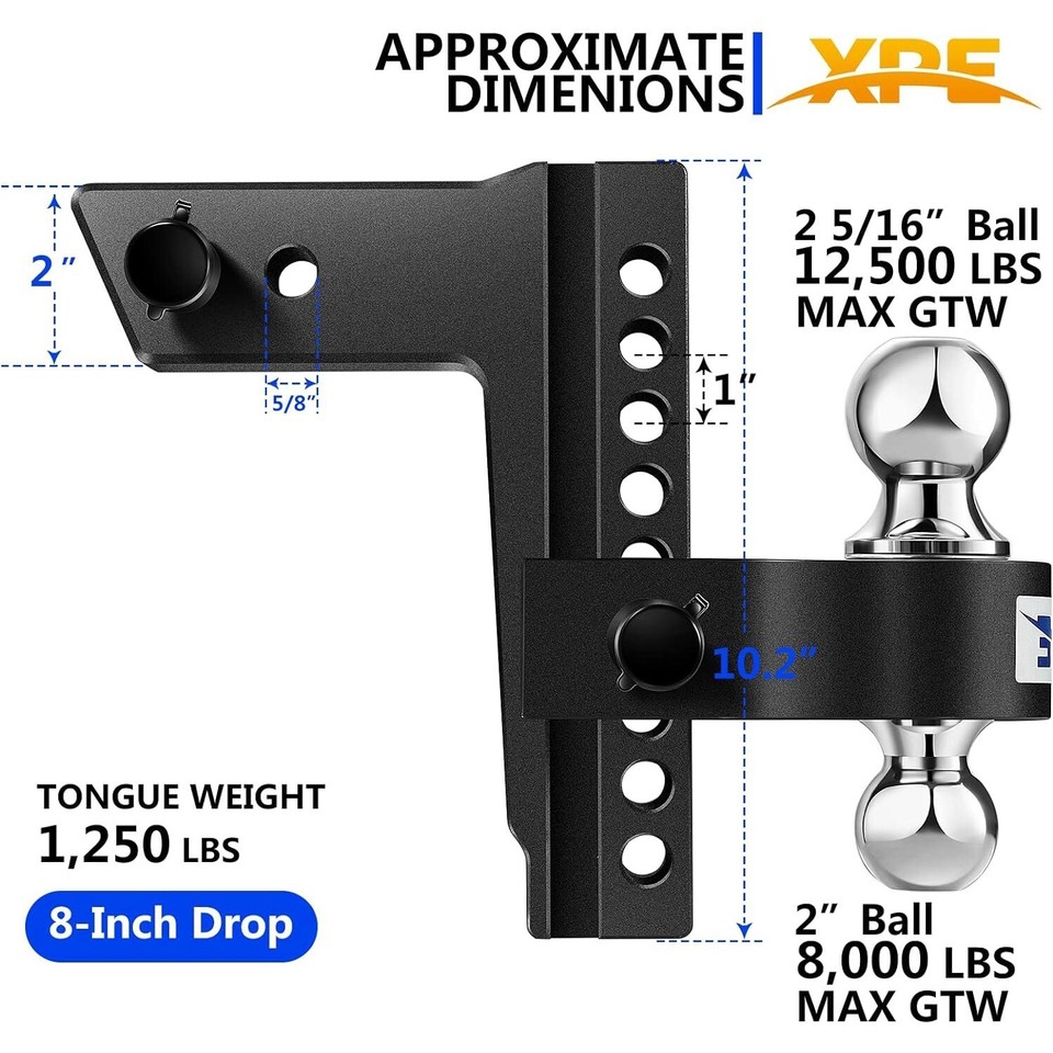 XPE Trailer Hitch Fits 2 Inch Receiver, 8 Inch Adjustable Drop Hitch ...