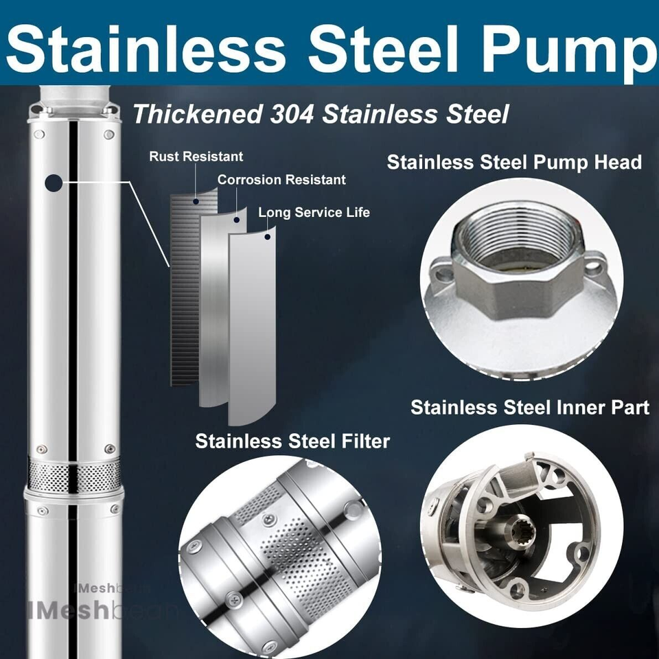 3" DC 24V Solar Pump Submersible Pump Bore 270W Deep Well Pump 33ft ...