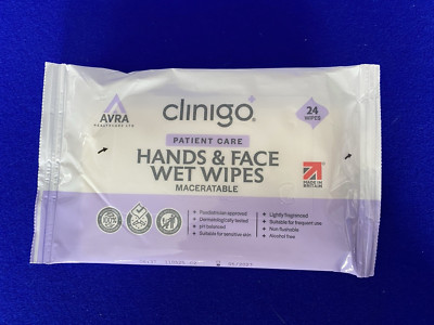 NEW Clinigo Patient Care Hands and Face 24 x Wet Wipes Maceratable ...