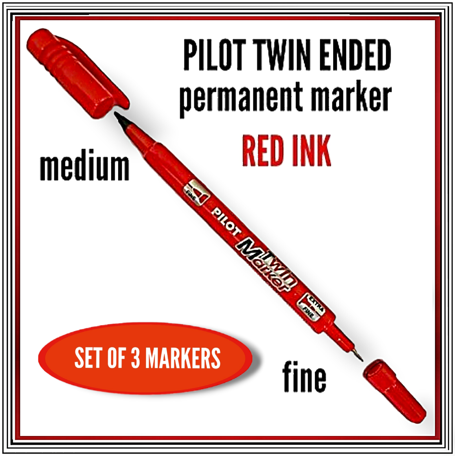 Pilot fine tip markers 3 x Red pens double ended permanent markers | eBay