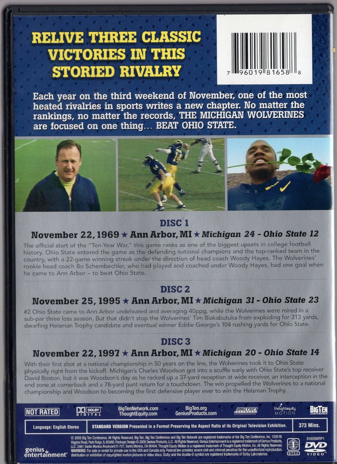 NCAA Rivalry Series - Michigan BEAT OHIO STATE OSU (DVD, 2008 ...