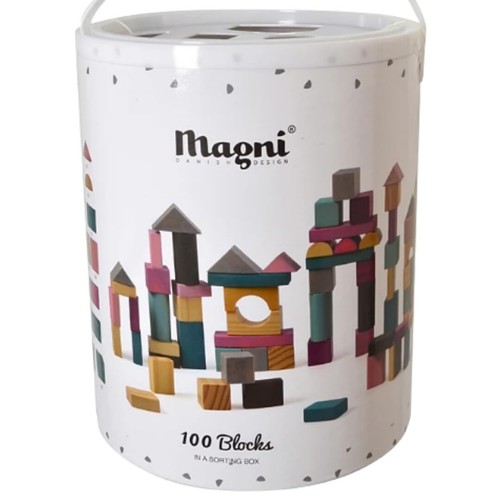 Magni - Wooden Building Blocks, 100 Pcs (2956) Toy NEUF 5707594295694 ...