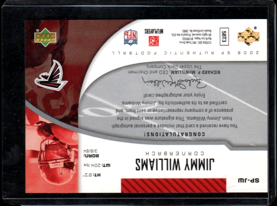Jimmy Williams (Falcons) 2006 SP Authentics Certified Autograph SP-JW ...