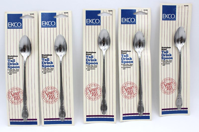 Lot of 5 Vintage 1986 EKCO SS Tall Drink Spoon #90389 Cardiff style 7. ...