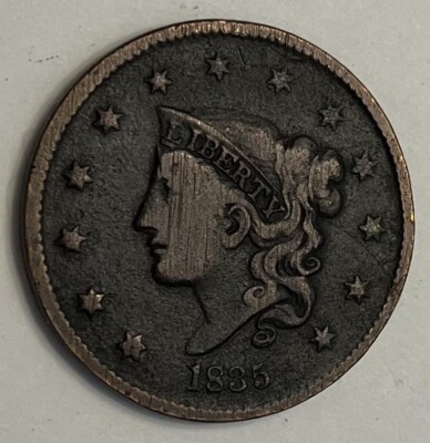 1835 Coronet Head Large One Cent 1C Small 8 Small Stars Old U.S. Coin ...
