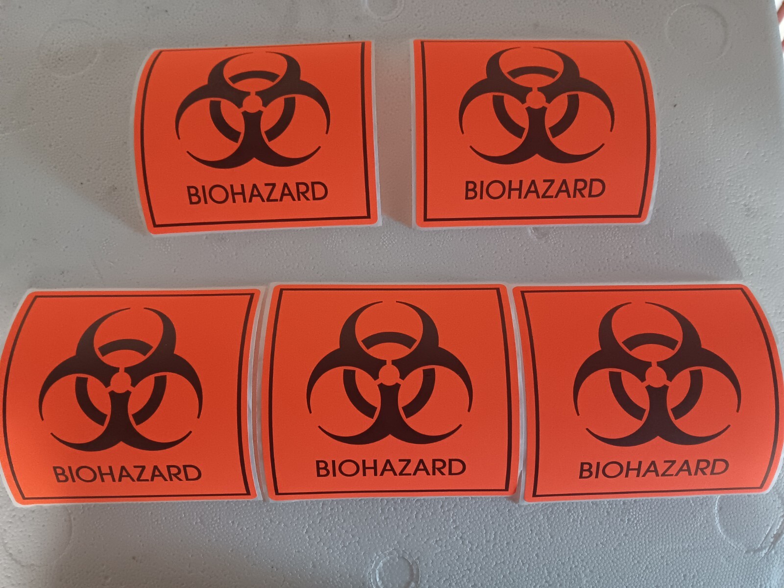 Biohazard Stickers ☣️ Pack Of Five (5) Fluorescent Orange 4" X 4" | eBay