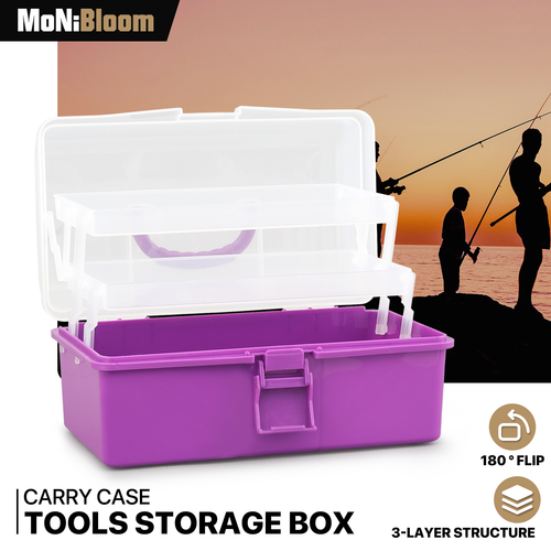 3-Tier Portable Purple Tackle Box Fishing Camping Organizer Storage Box ...