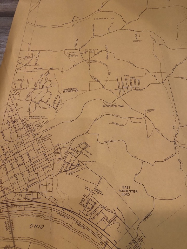 BEAVER COUNTY PA. STREET MAP 47"x37" MONACA, FREEDOM, ROCHESTER, CONWAY ...