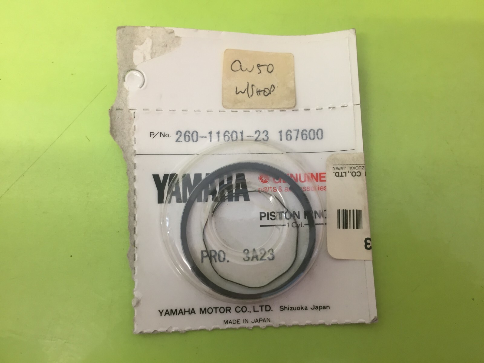 Yamaha NOS. PW50 ZINGER, PISTON RING SET.(O/SIZE 0.50) Part Number 260 ...