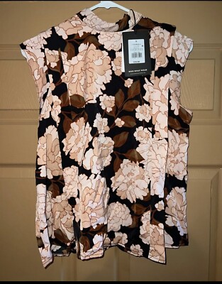 Floating Mums Floral Pink Peach Flowers Silky Cap Sleeve High Neck ...