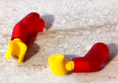 New LEGO Arms with Hands TRANS RED Clear Sleeves Yellow Hands ...