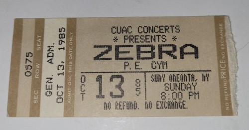Zebra Concert Ticket Stub October 13 1985 SUNY, Oneonta, New York | eBay