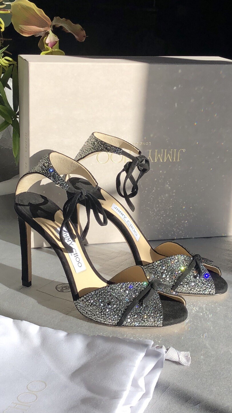 Jimmy Choo Talaya 100 Black Suede w/Crystal Hotfix EU 41 Retail $1 995. ...