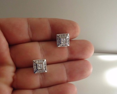 SQUARE SHAPE STUD EARRINGS W/ 2.50 CT LAB DIAMONDS / 925 STERLING ...