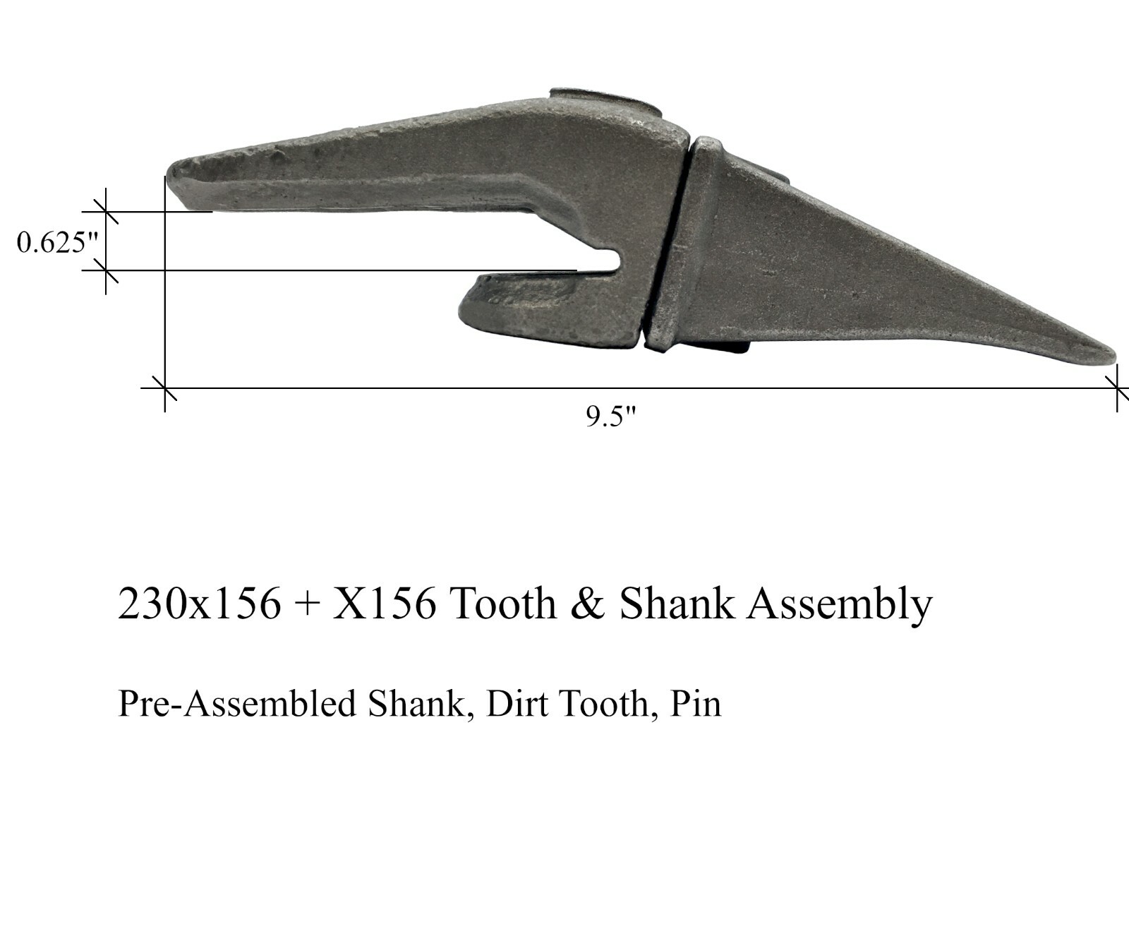 2 Mini-Excavator Shank, Tooth & Pin Assemblies, 5/8" Lip - 230X156 ...