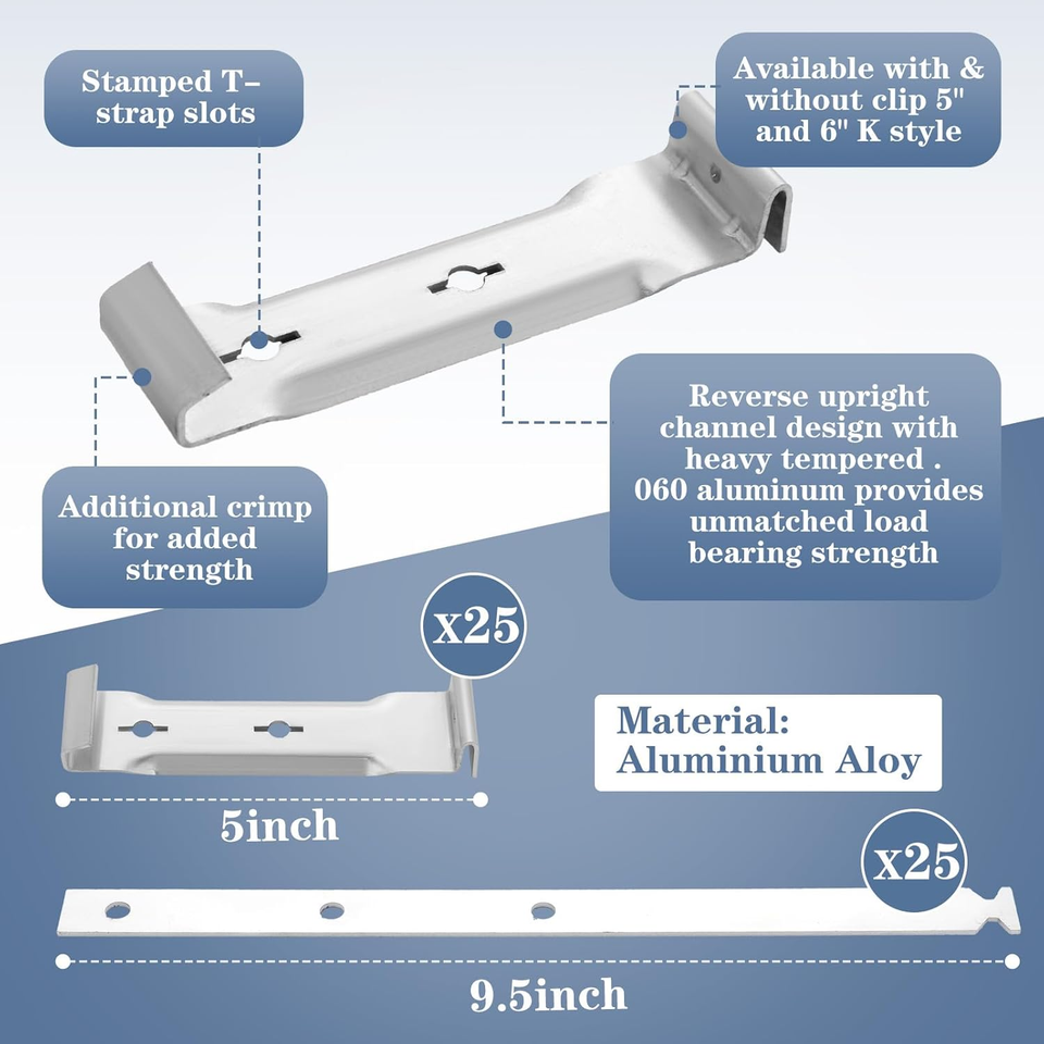 25 Sets 5" Aluminum Roof Gutter Hanger with Straps for Fixing without ...