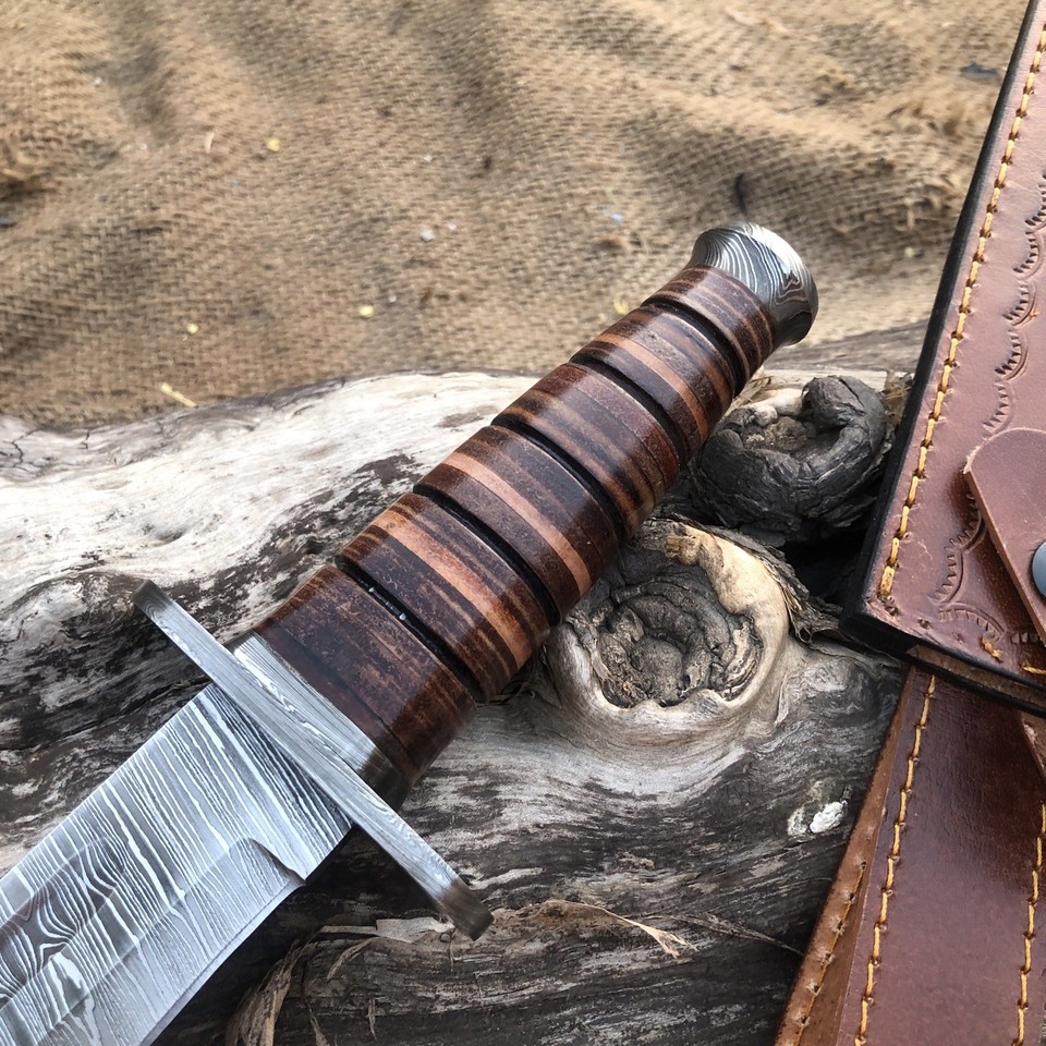 KaBar Knife Custom Made Damascus Survival Hunting Fixed Blade - KaBar ...