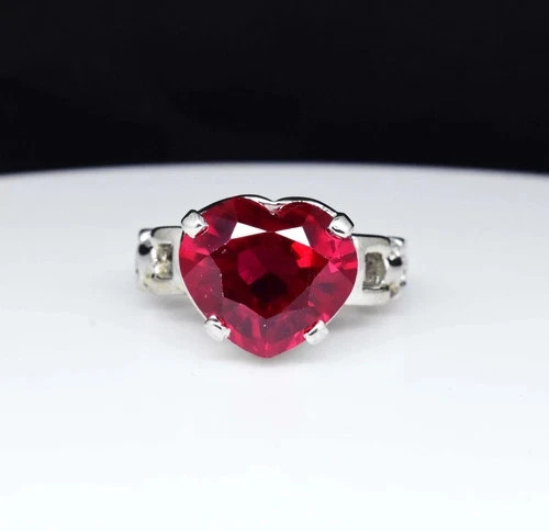 10 Ct Natural Blood Red Ruby Heart Certified Ring 925 Sterling Silver ...