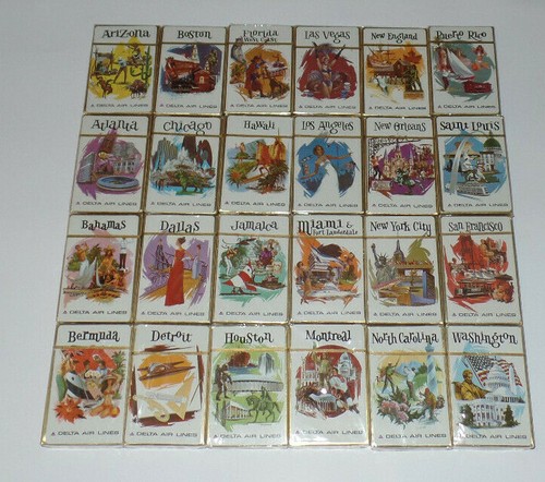 DELTA AIRLINES PLAYING CARDS COMPLETE SET STILL SEALED 24 DIFFERENT ...
