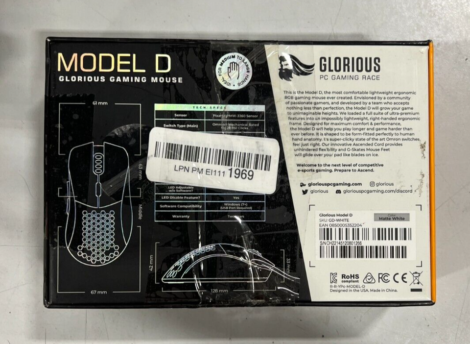 Glorious Model D Wired RGB 68g Gaming Mouse in a Glossy White | eBay