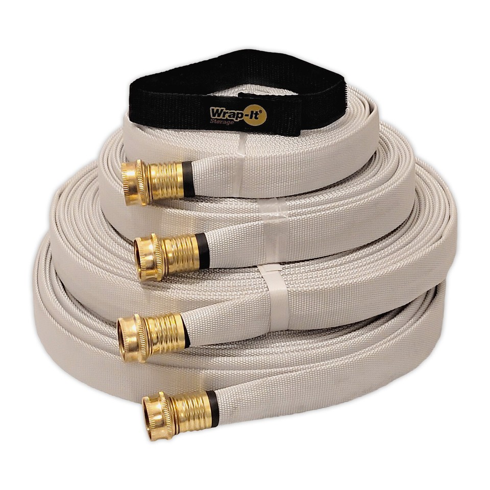 Forestry Grade Garden Thread Lay Flat Fire Hose WHITE with Quick-Strap ...