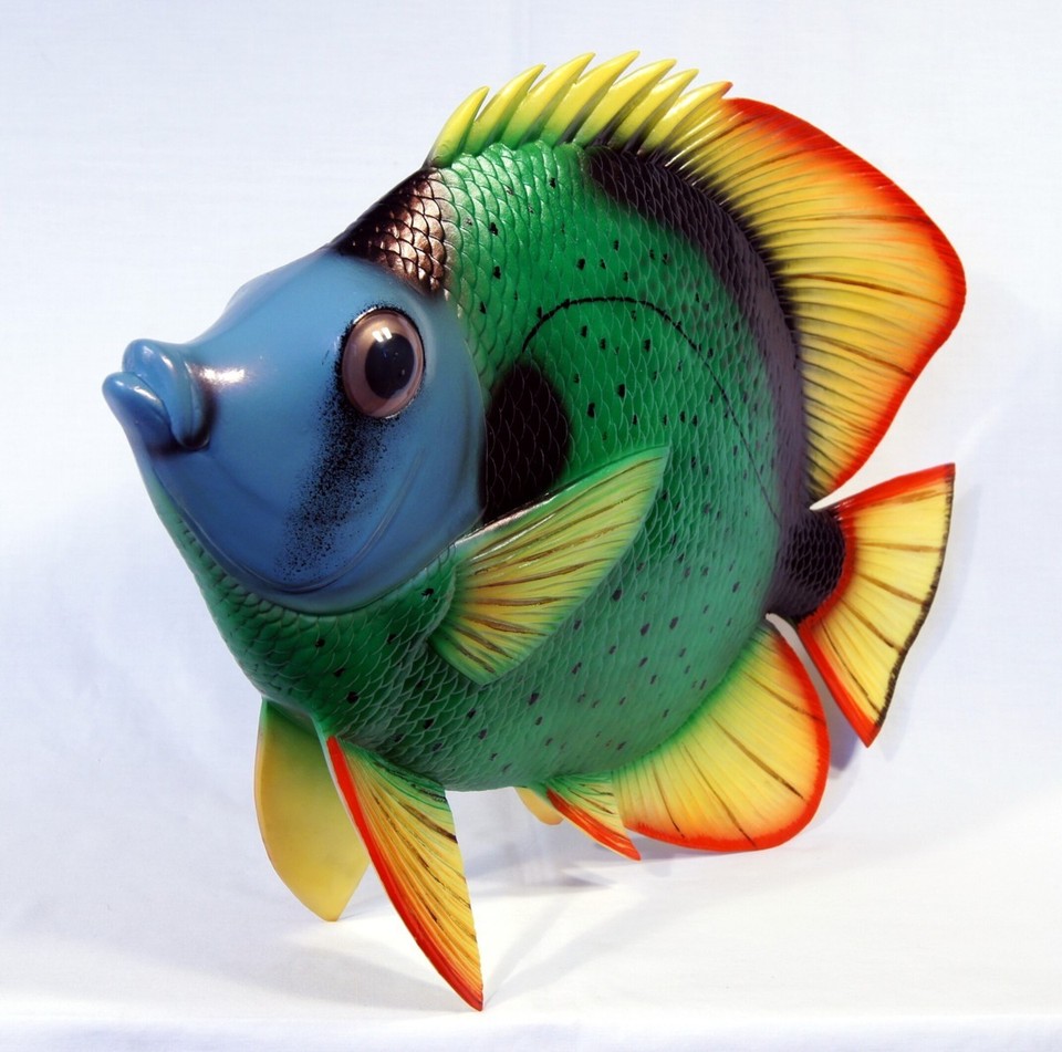 Hand Painted 20" Tropical Fish Statue Figurine Sculpture Green 968T-3 ...
