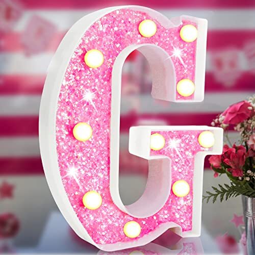 Pink Light Up Letters, Glitter Alphabet Letter Sign Pink LED Marquee ...