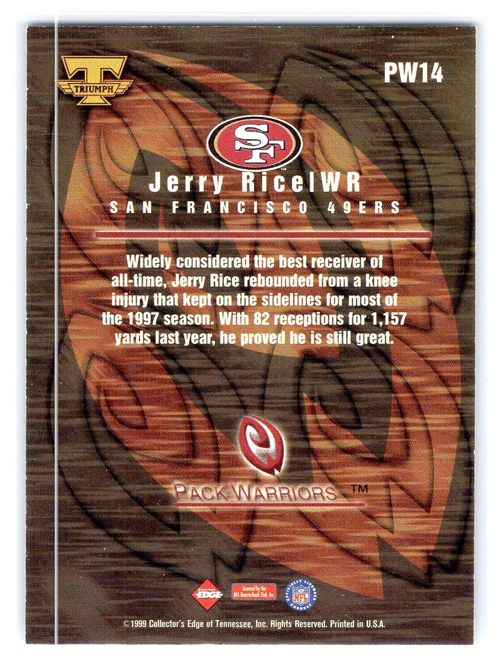 1990 Collectors Edge #PW14 Jerry Rice Triumph Pack Warriors Football ...