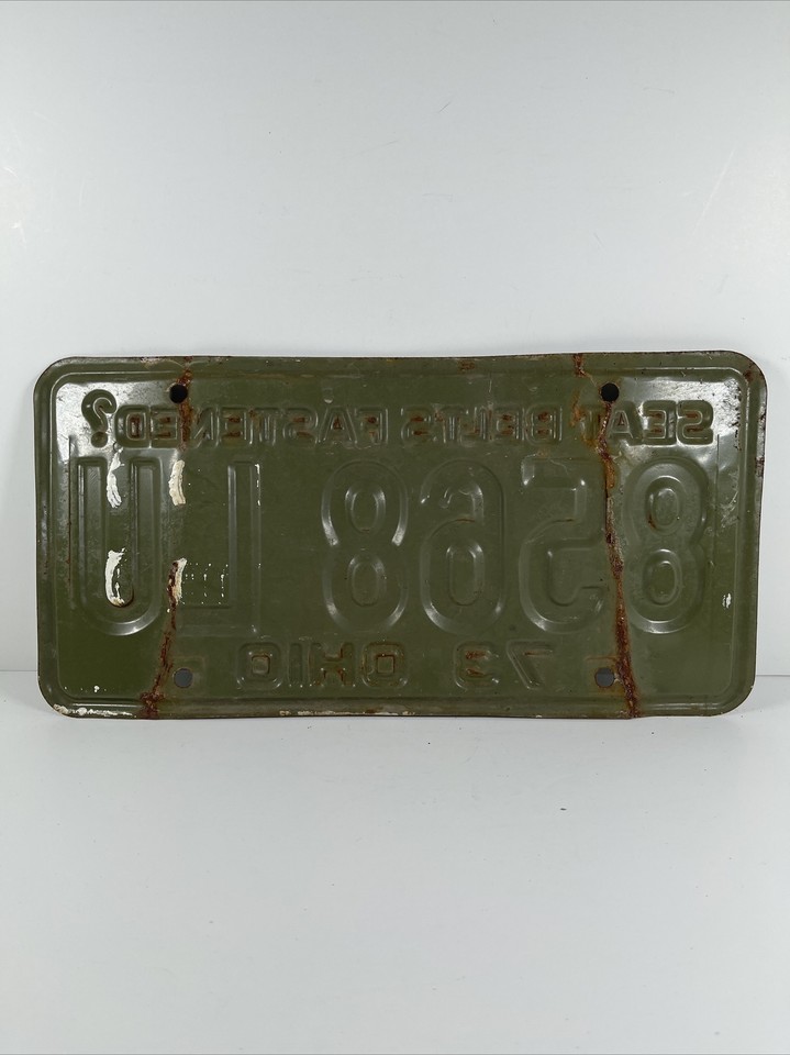 Vintage Ohio OH License Plate 1973 SEAT BELTS FASTENED? No. 8568 LU ...