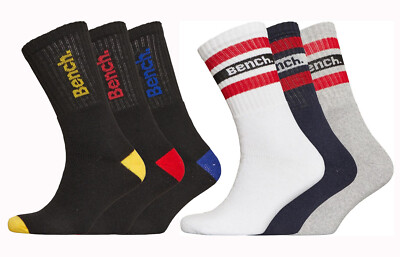 Bench Mens Sock Cobb Three Pack Sports Crew Socks Mixed White Black ...