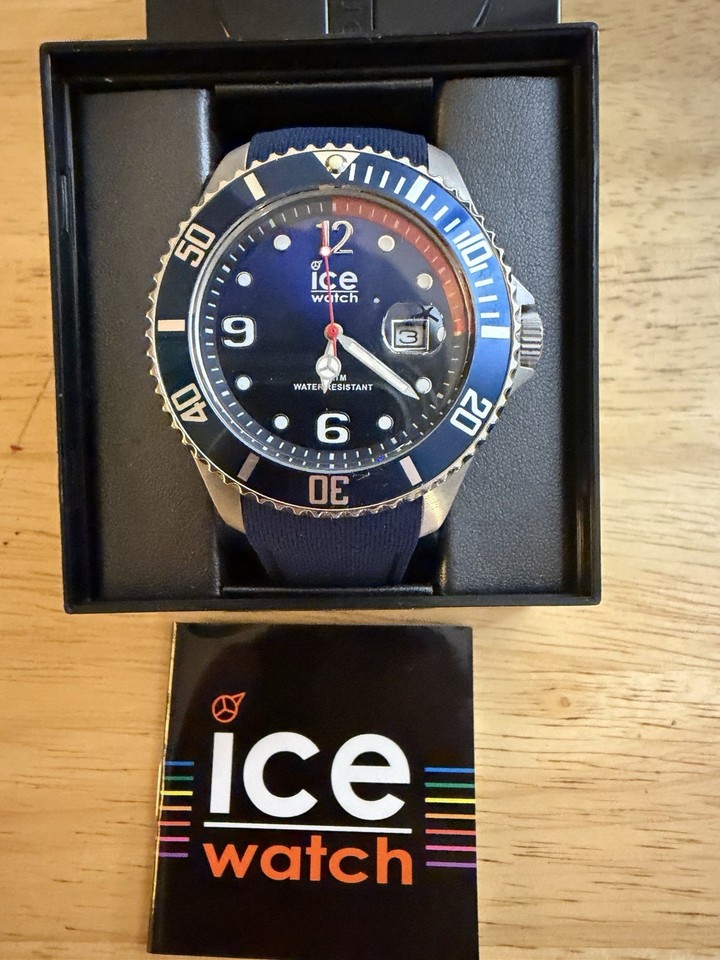 ICE STAINLESS STEEL WATCH WITH BLUE FACE AND BLUE SILICON BAND ...