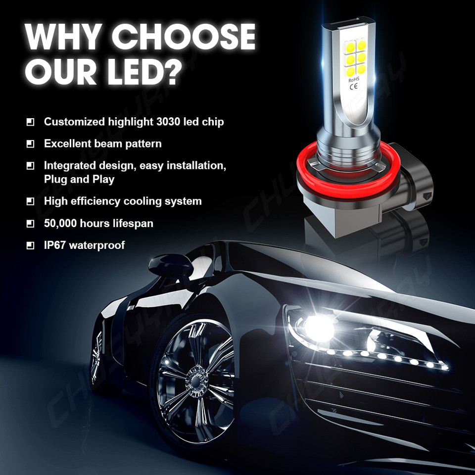 9005 H11 LED Headlight KIT Combo Bulbs 10000K High&Low Beam Super ...