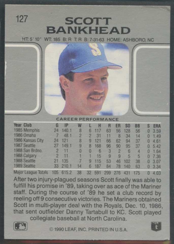 1990 Leaf #127 Scott Bankhead Seattle Mariners | eBay