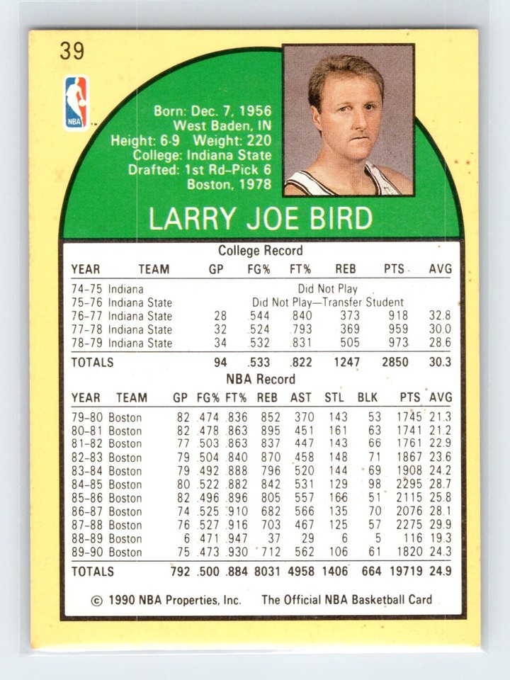 1990 Hoops Larry Bird #39 Boston Celtics | eBay