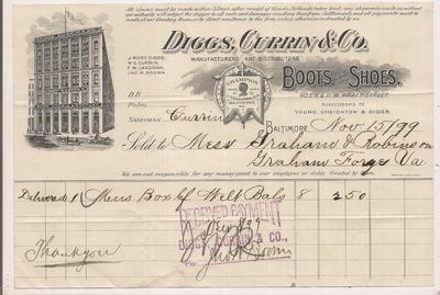 1899 Diggs Currin & Co Boots & Shoes BALTIMORE MD Antique Vignette ...