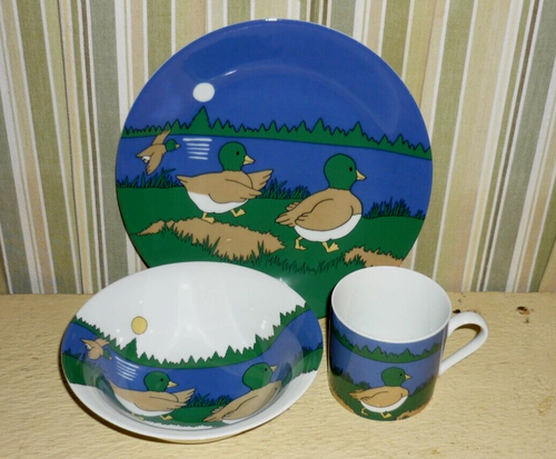 3 pc. MATTHEW MALLARD Boundary Waters PLATE / BOWL & CUP. Made in West ...
