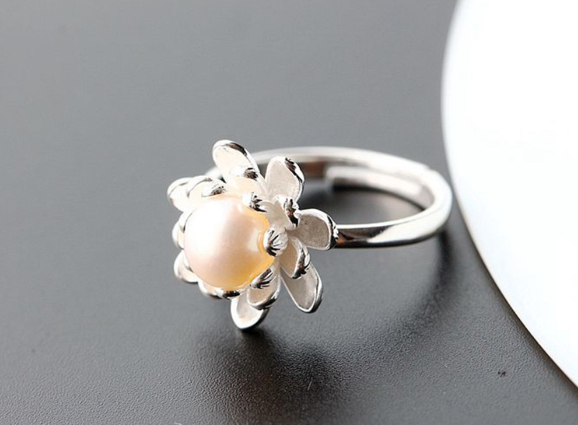 B06 Ring Lotus Flower With Freshwater Pearls Sterling Silver 925 ...