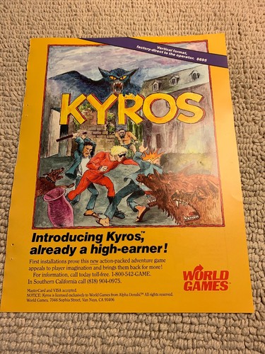 original 11- 8.5'' Kyros World Games arcade video game AD FLYER | eBay