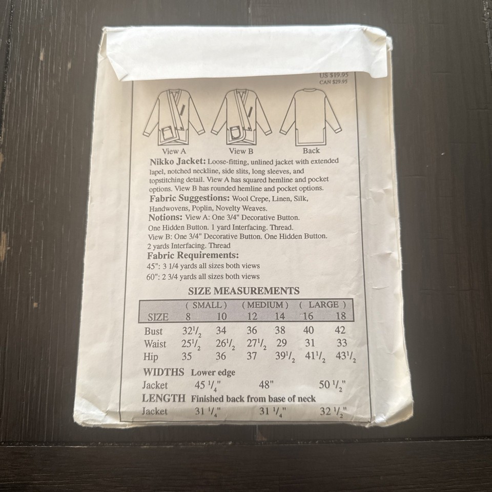 Nikko Jacket Pattern From The Sewing Workshop Collection New Uncut | eBay