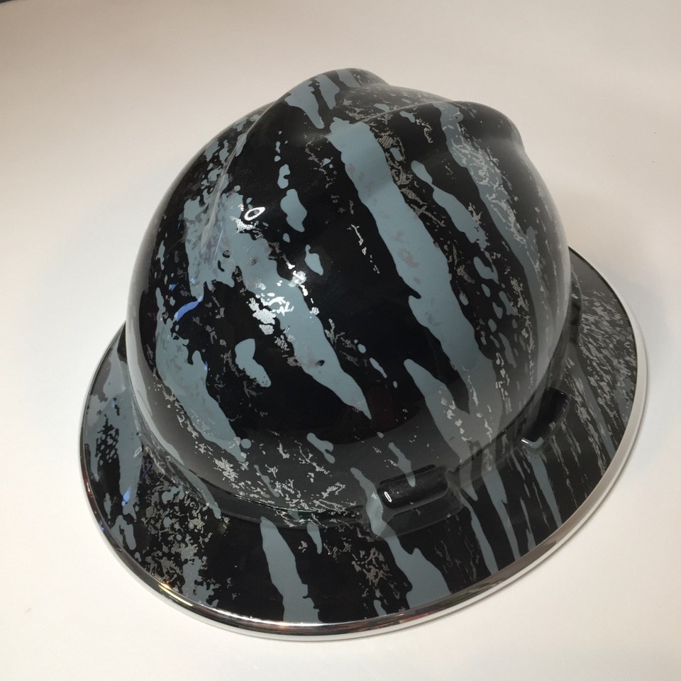 Hydro Dipped Hard Hat MSA Full Brim Grey Marble Splash w/Chrome ...