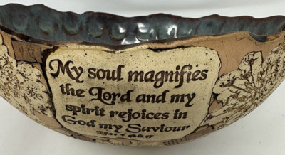 Artist Signed Religious Pottery Bowl My Spirit Rejoices FM 106.9 The ...