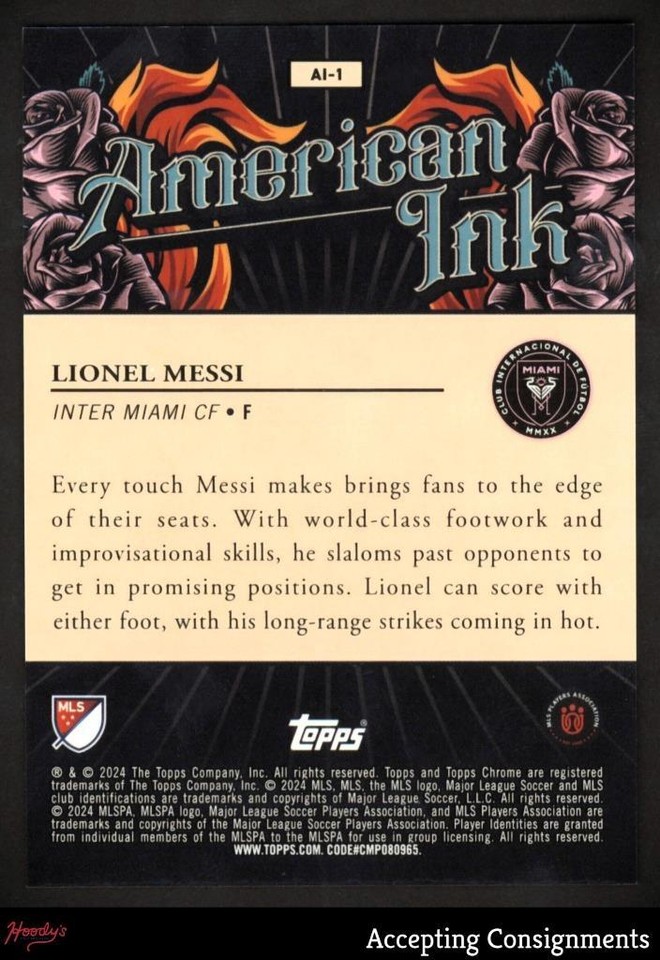 2024 Topps Chrome MLS American Ink #1 Lionel Messi SHORT PRINT SP INTER ...