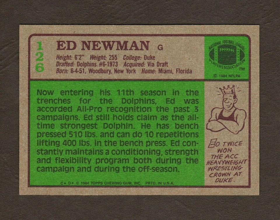 1984 Topps Football Card #126 Ed Newman – Miami Dolphins | eBay