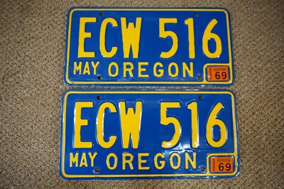 Vintage Original 1965-74 Oregon Blue & Yellow License Plate ECW 516 May ...