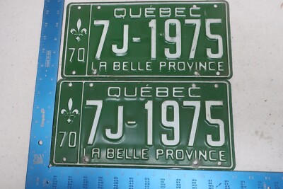 Quebec Canada License Plate Pair Set 1970 PQ Tag 7J 1975 7J1975 | eBay