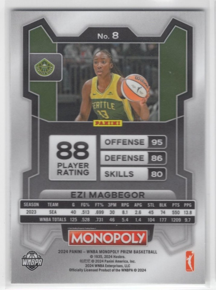 #8 Ezi Magbegor 2024-25 Prizm Monopoly WNBA Base * Seattle Storm | eBay
