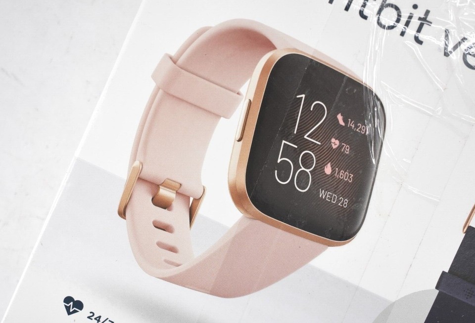 Fitbit Versa 2 Copper Rose Smartwatch With Small & Large Navy Classic ...