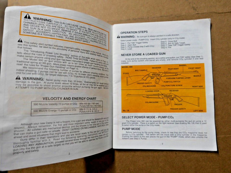 Vintage Daisy Powerline Model 990 BB Pellet Gun Instruction Owners ...